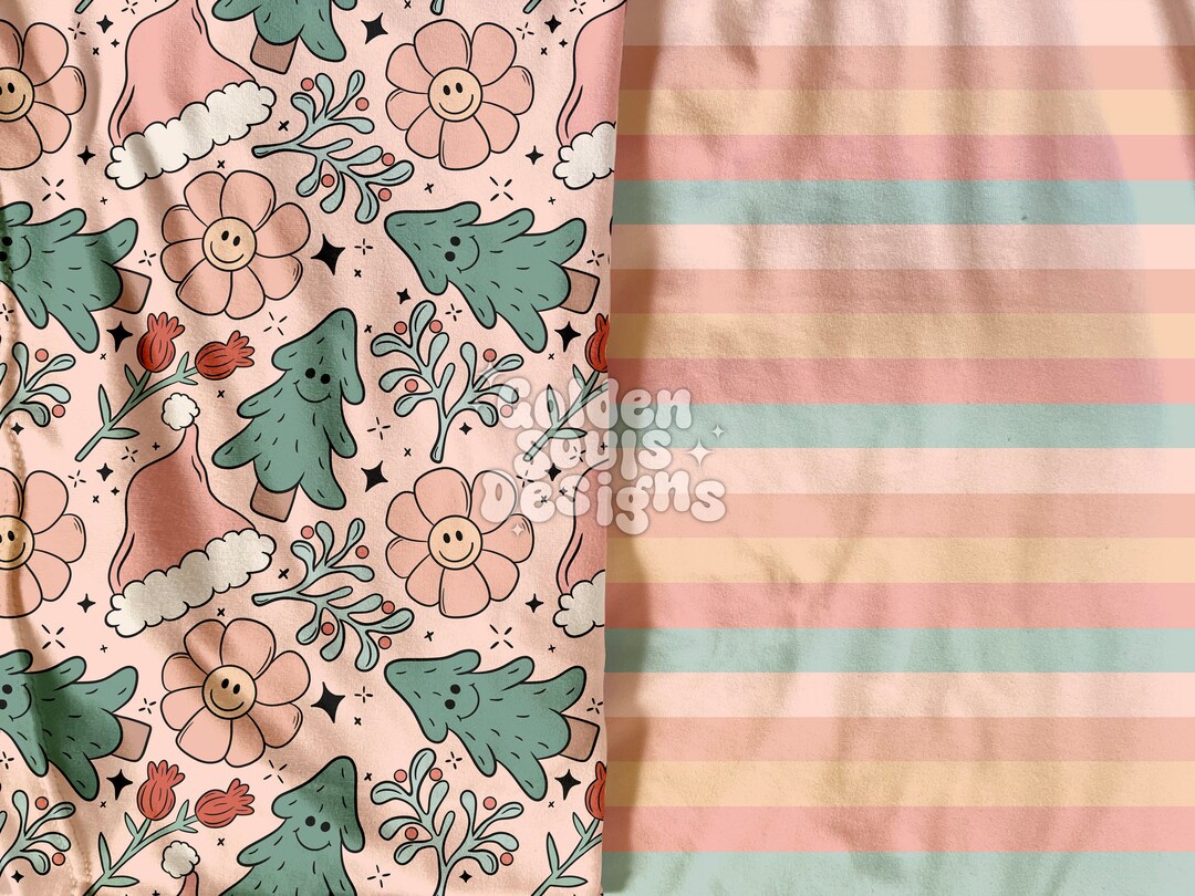Cutesy Christmas + Stripes - Cute, Seamless, Digital Design, Fabric ...