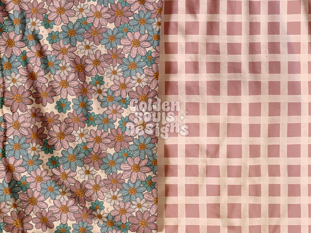 Cool Toned Flowers + Plaid - Cute, Seamless, Digital Design, Fabric ...