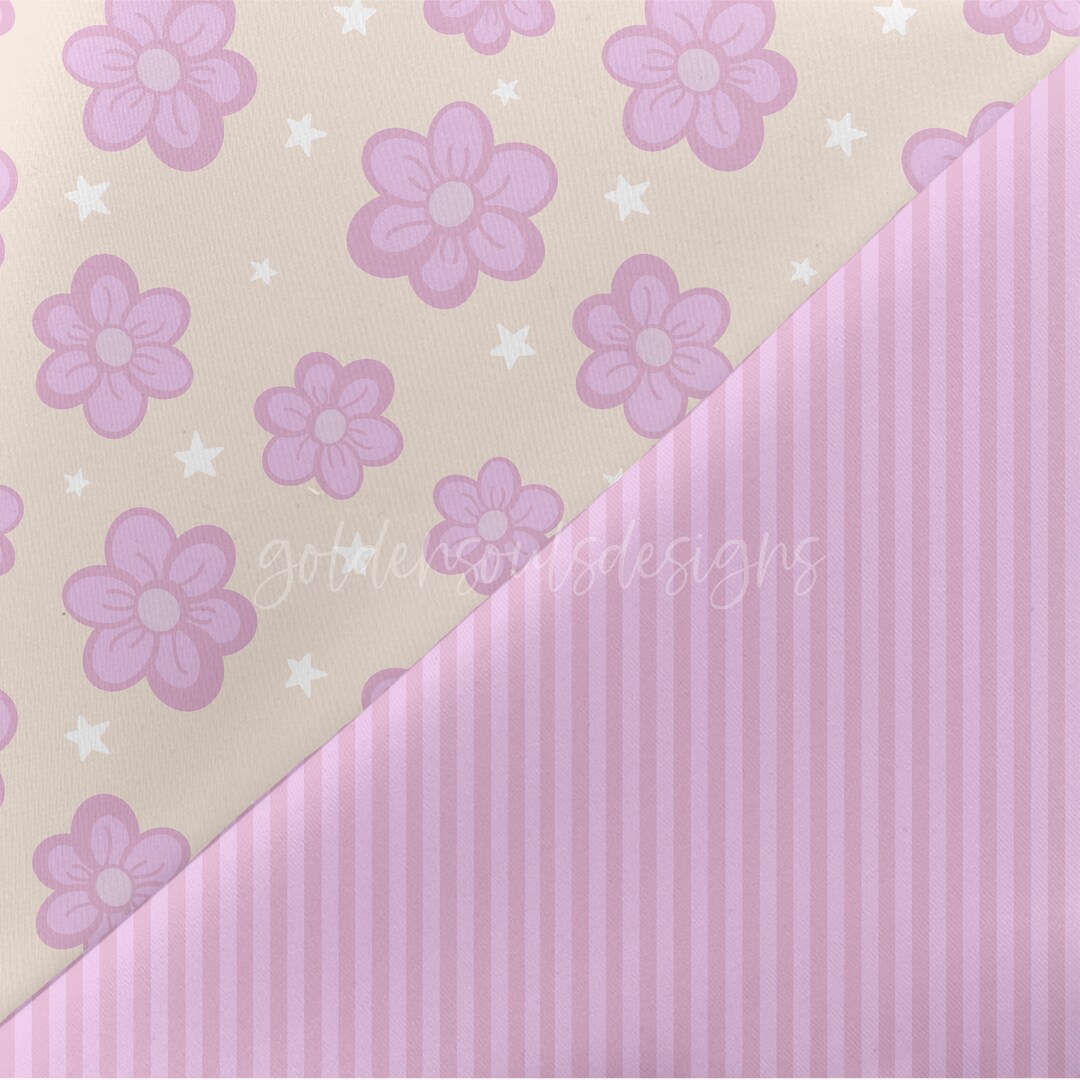 Simple Purple Flowers + Pinstripes - Cute Floral Seamless Digital ...