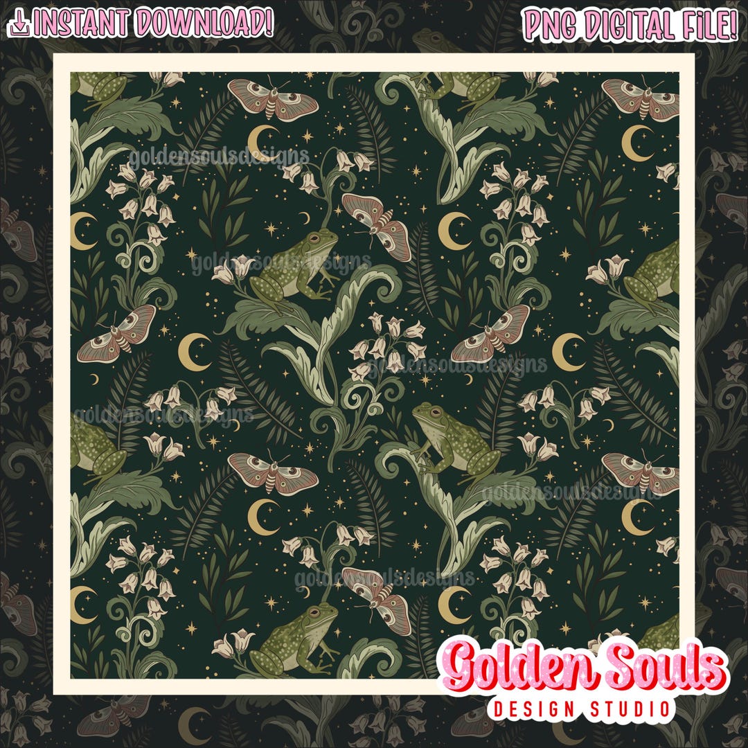 Nightspell Frog Garden - Cottagecore, Whimsical, Seamless, Digital ...