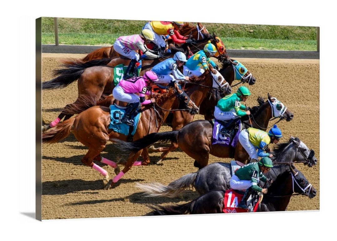 Thrilling Horse Racing Canvas Print – Dynamic Jockeys in Action - Etsy