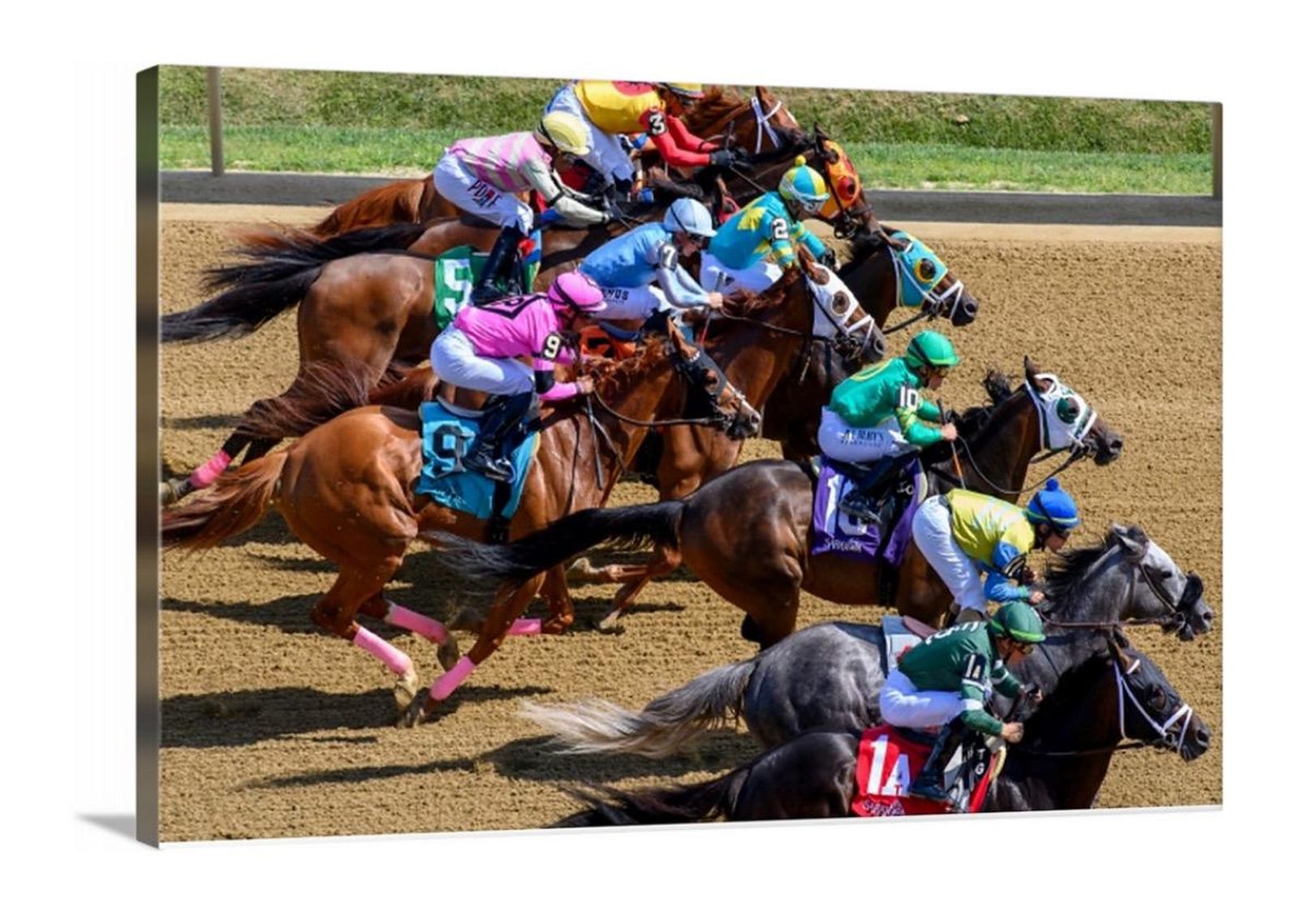 Thrilling Horse Racing Canvas Print – Dynamic Jockeys in Action - Etsy