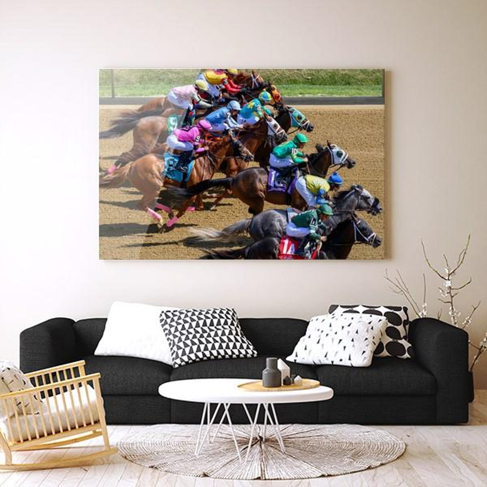 Thrilling Horse Racing Canvas Print – Dynamic Jockeys in Action - Etsy