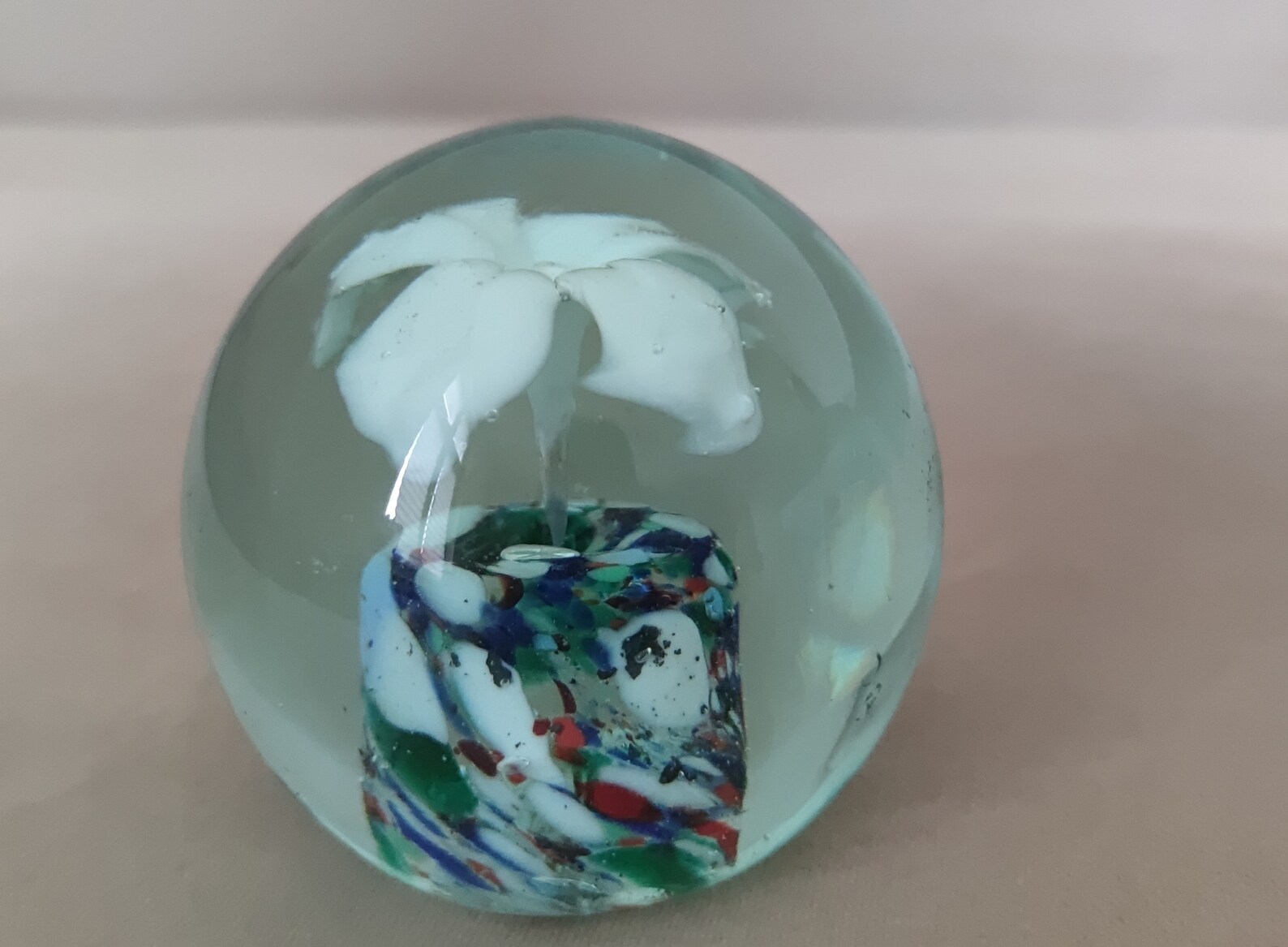 Vintage Paperweight With White Flower / Murano Style Paperweight ...
