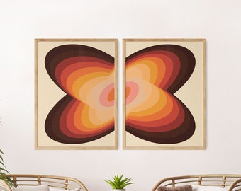 70s Groovy Print, Burnt Orange Poster, 70s Set of 3 Wall Art, 70s Decor ...