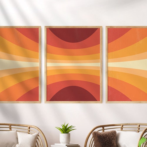 70s Groovy Print Burnt Orange Poster 70s Set of 3 Wall Art - Etsy