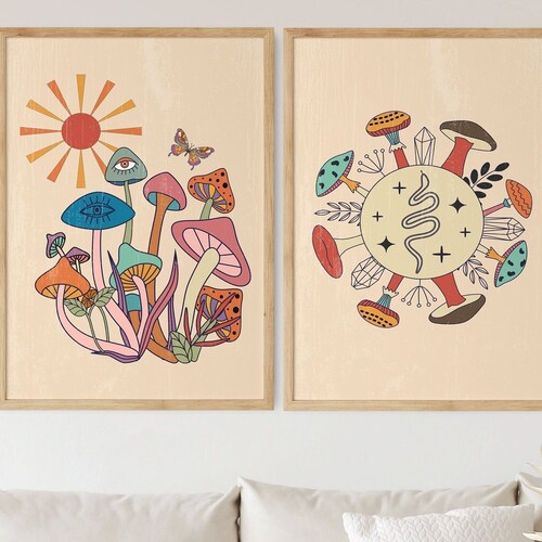 Mushroom Art 70s Wall Art Retro 70s Home Decor Mushroom - Etsy