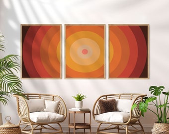 70s Groovy Print, Burnt Orange Poster, 70s Set of 3 Wall Art, 70s Decor ...