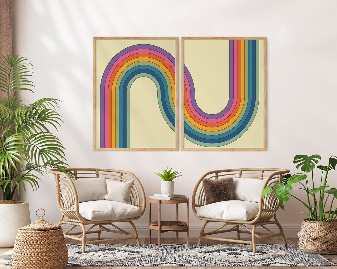 Rainbow Wall Print, Set of 2, 70s Home Decor, 70s Decor, Groovy Poster ...