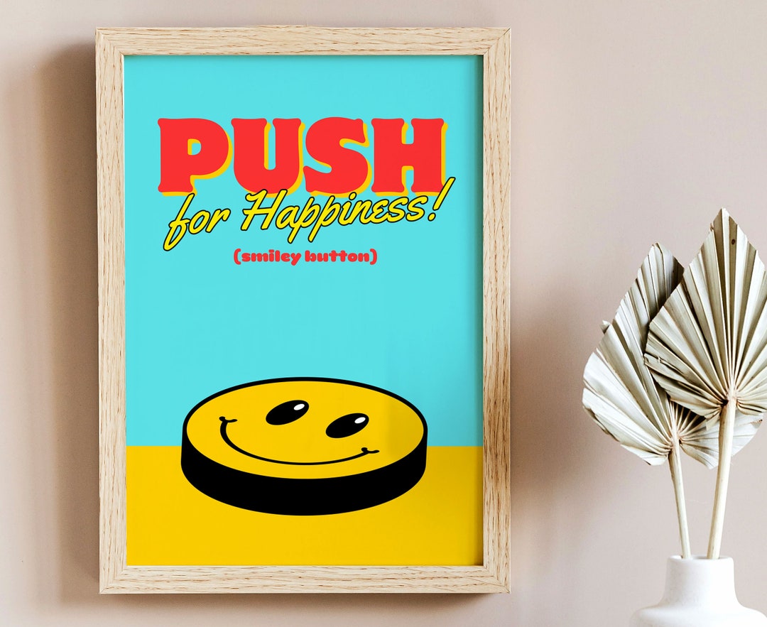 Smiley Face Wall Art, Y2K, Retro 70s Home Decor, 70s Floral Pattern Print, Hippie Wall Art, 70s ...