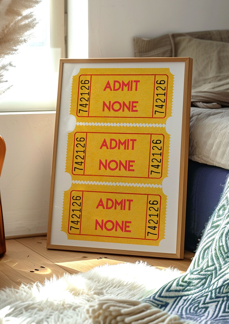 Retro Ticket Print: Yellow Wall Art, Bar Cart Decor - Etsy