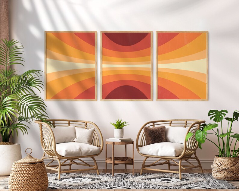 70s Groovy Print Burnt Orange Poster 70s Set of 3 Wall Art - Etsy