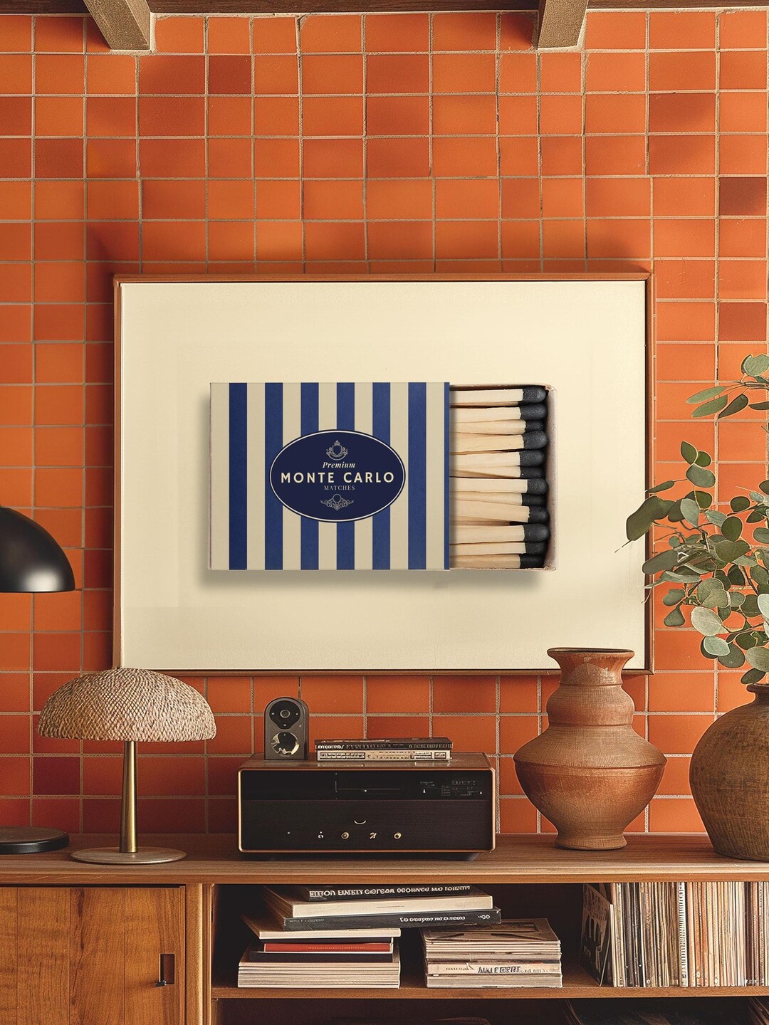 Vintage Matchbox Print, Navy Blue Matches Poster, Chic Home Decor ...