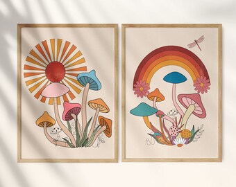 Mushroom Art 70s Wall Art Retro 70s Home Decor Mushroom | Etsy