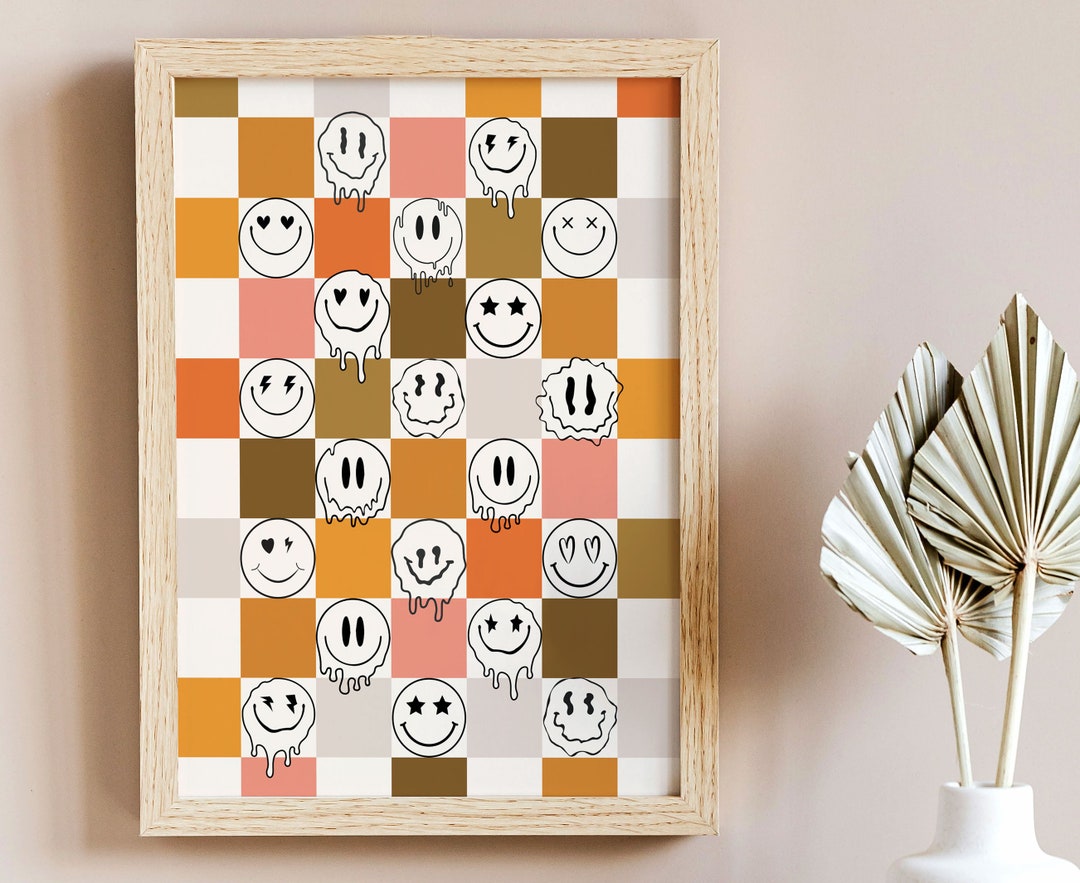 Retro 70s Checkered Smiley Face Wall Art (digital Download) - Etsy