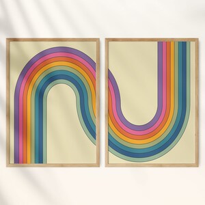 Rainbow Wall Print, Set of 2, 70s Home Decor, 70s Decor, Groovy Poster ...