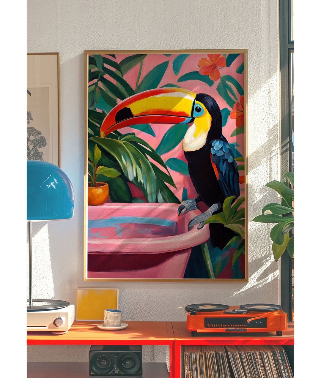 Toucan on Bathtub, Botanical Bathroom Prints, Dopamine Decor ...