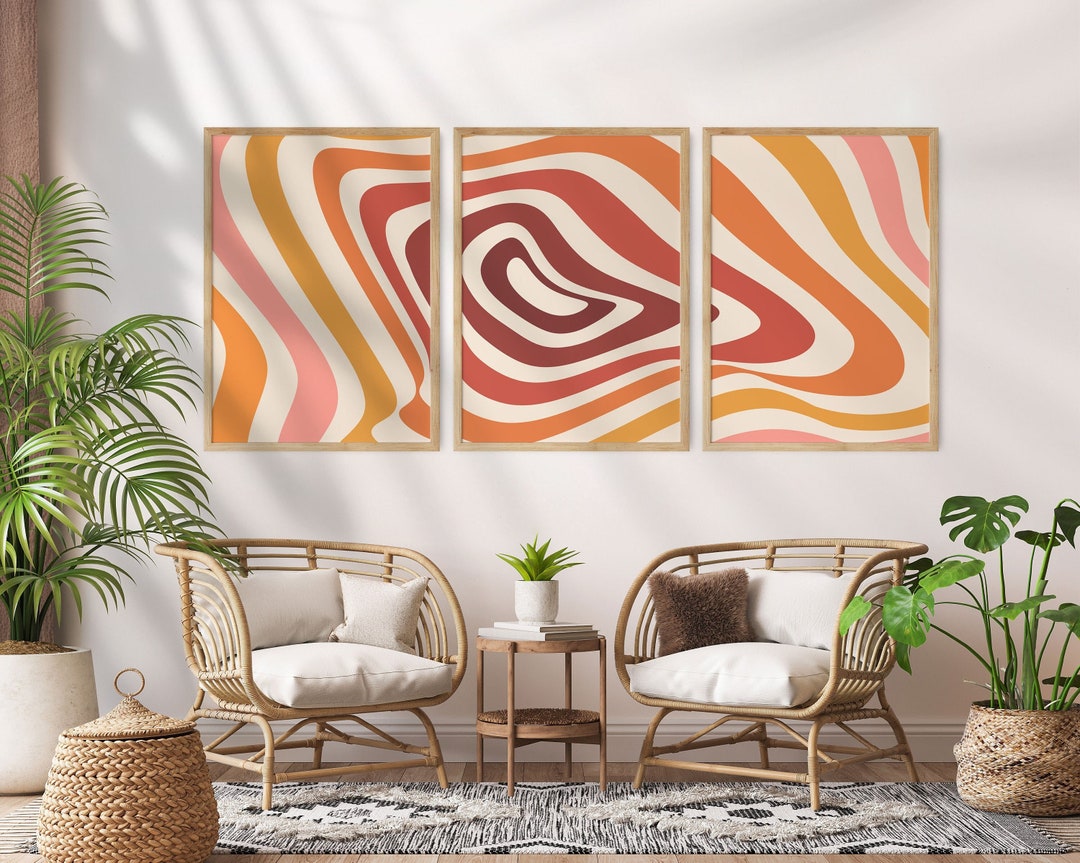 70s Groovy Print, 70s Set of 3 Wall Art, Retro Wavy Poster, 70s Decor ...