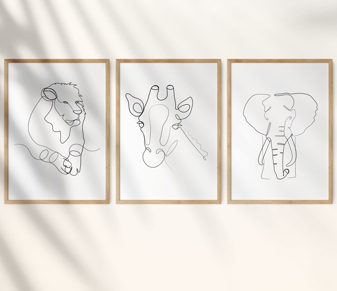Minimalist Animal Line Art Prints: Nursery Decor Set (digital Download ...