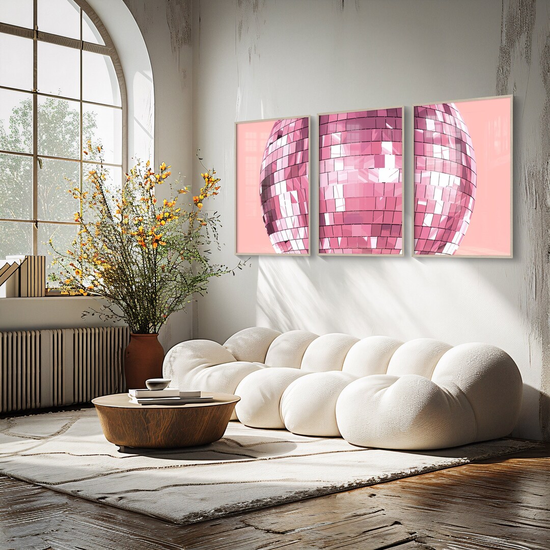 Pink Disco Ball Print, Set of 3, Y2K Room Decor, Disco Ball Decor ...