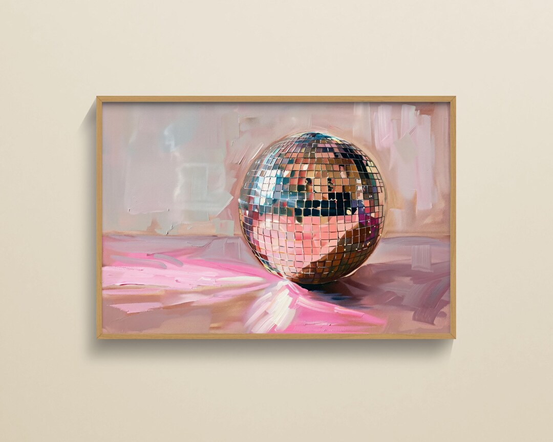 Mirrorball Poster, Pink Wall Art, Maximalist Design, Disco Ball Decor ...