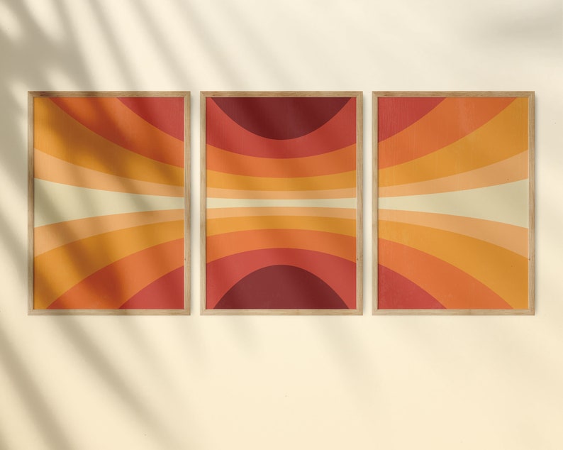 70s Groovy Print Burnt Orange Poster 70s Set of 3 Wall Art - Etsy