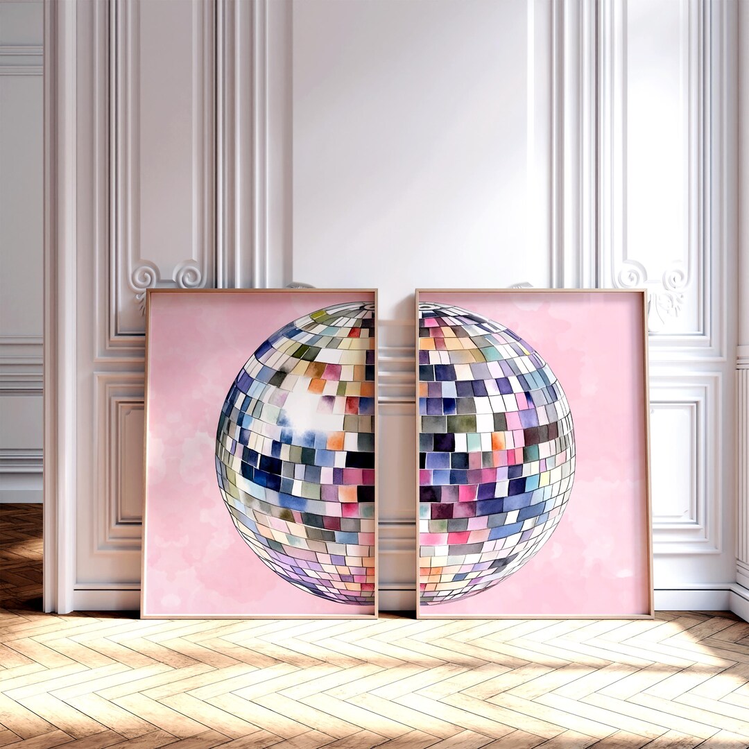 Mirrorball Poster, Set of 2, Pink Wall Art, Maximalist Design, Disco ...