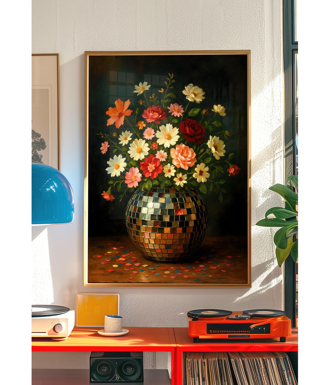 Flower in Disco Ball, Disco Ball Moody Florals, Maximalist Wall Art ...