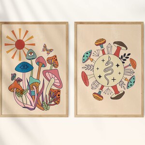 Mushroom Decor,70s Wall Art Set of 2, Retro 70s Home Decor, Mushroom ...
