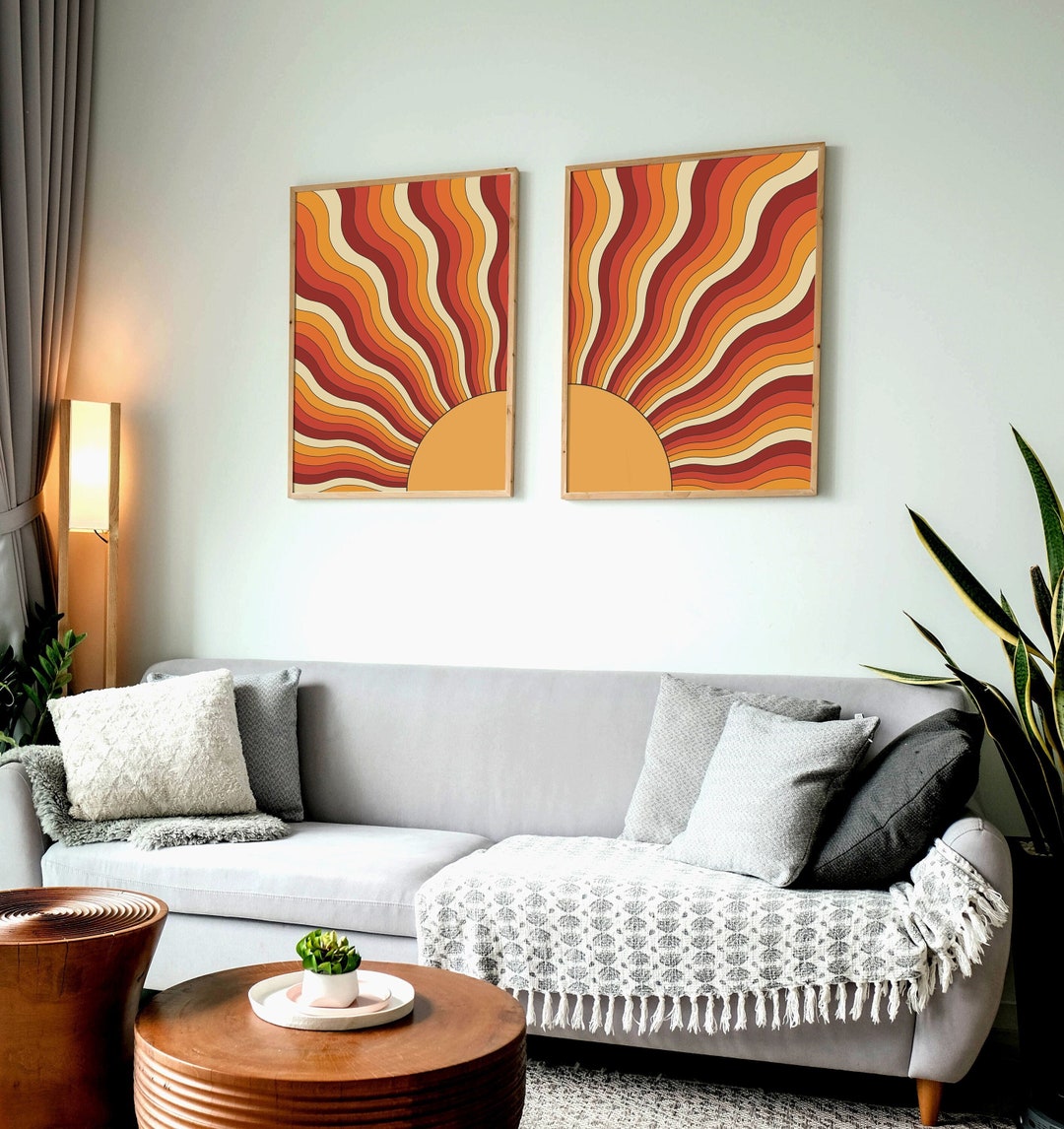 70s Set of 2 Wall Art, Sun Wall Art, Terracotta Decor, 70s Decor ...