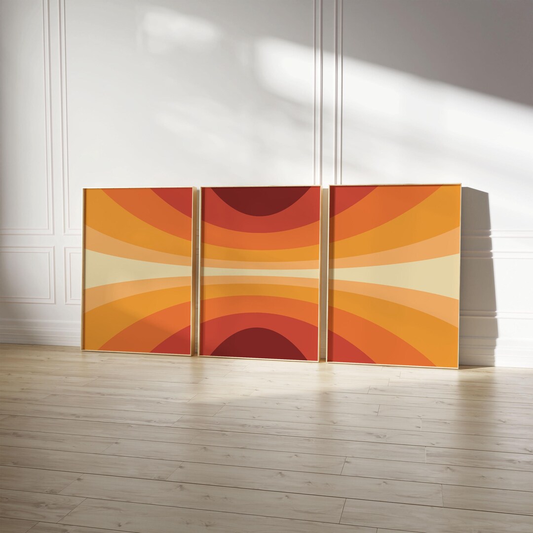 70s Groovy Print, Burnt Orange Poster, 70s Set of 3 Wall Art, 70s Decor ...