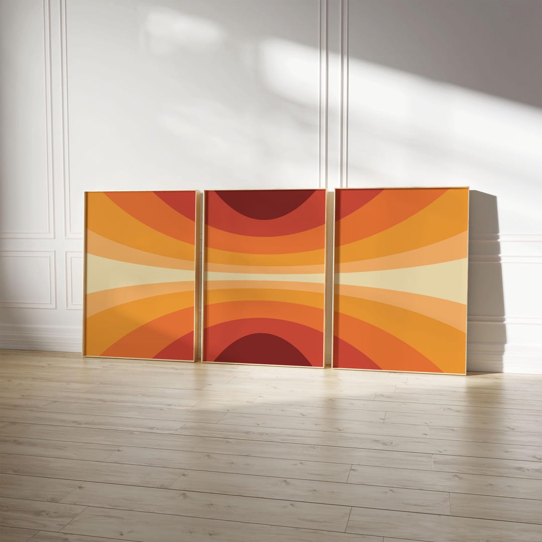 70s Groovy Print, Burnt Orange Poster, 70s Set of 3 Wall Art, 70s Decor ...