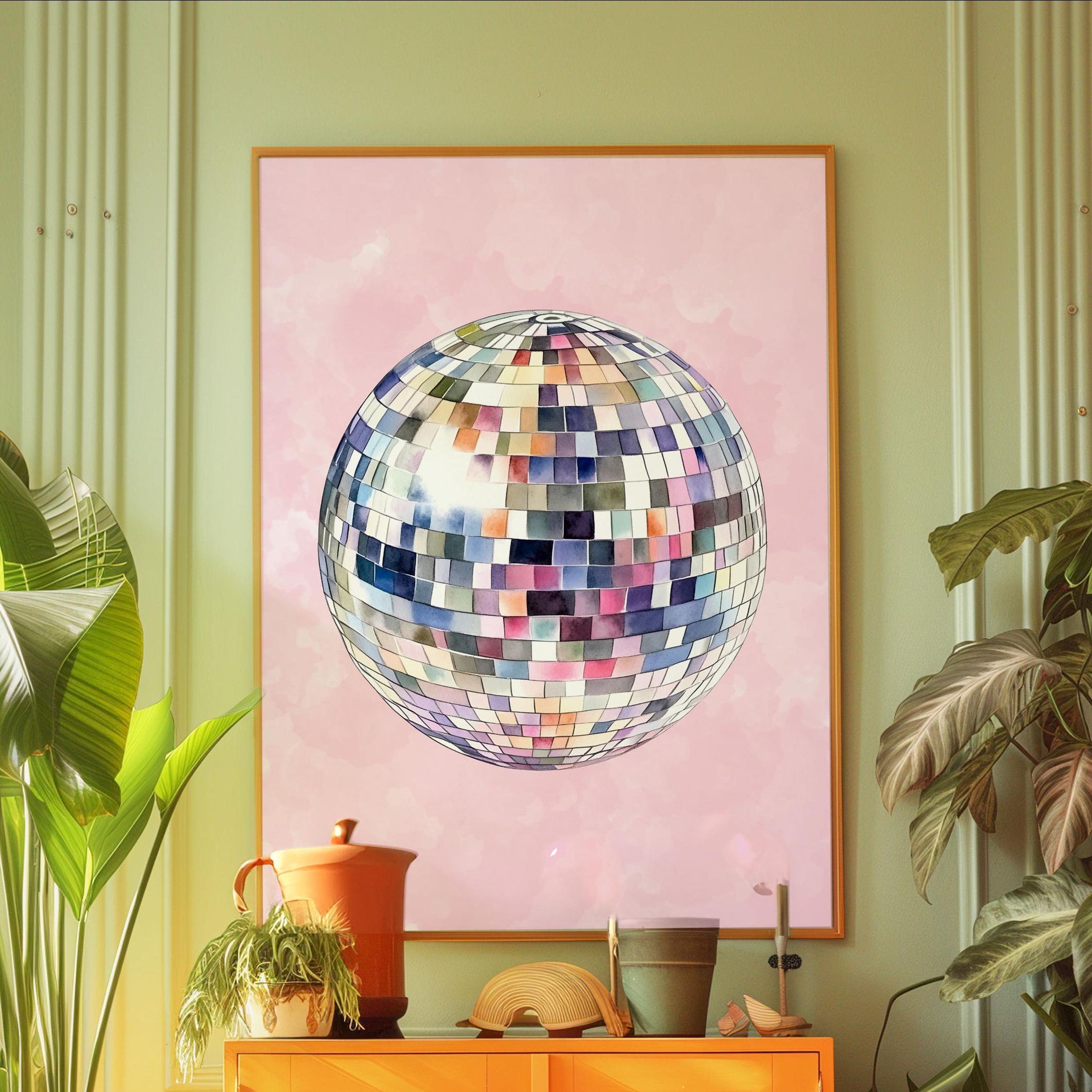 Mirrorball Poster, Pink Wall Art, Maximalist Design, Disco Ball Decor ...