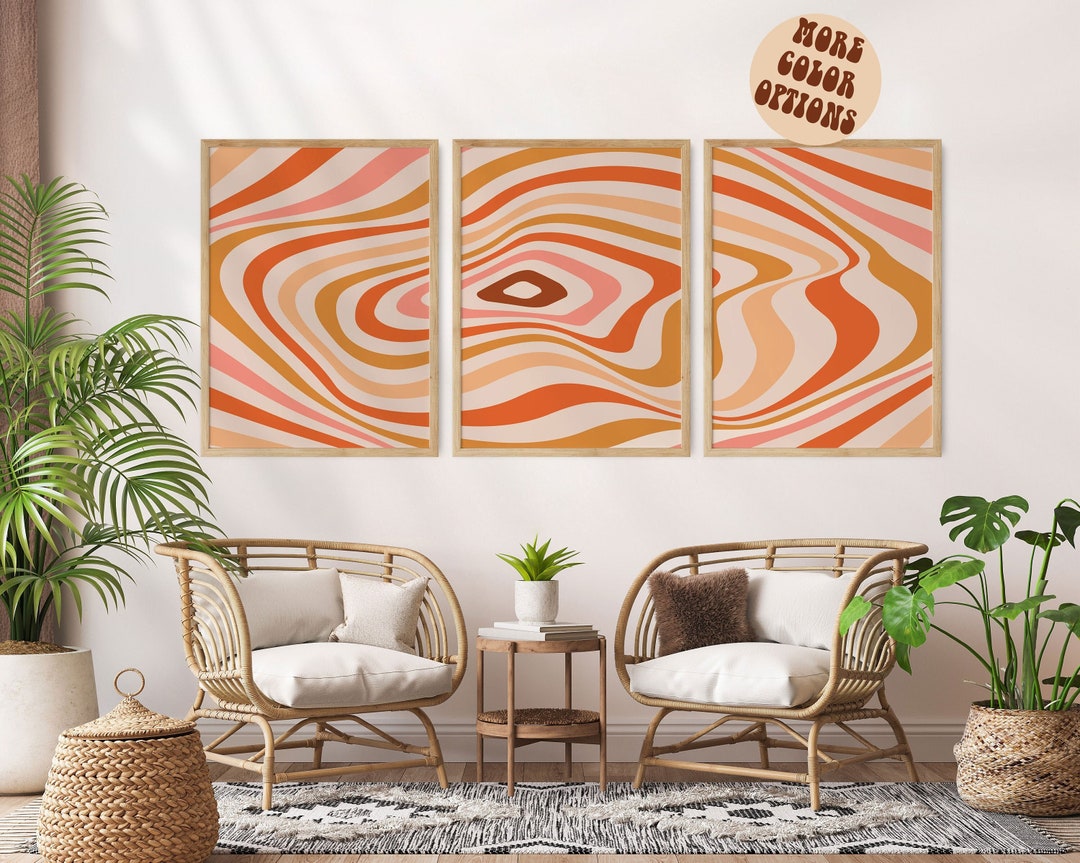 Retro Wavy Poster, 70s Groovy Print, 70s Set of 3 Wall Art, 70s Decor ...