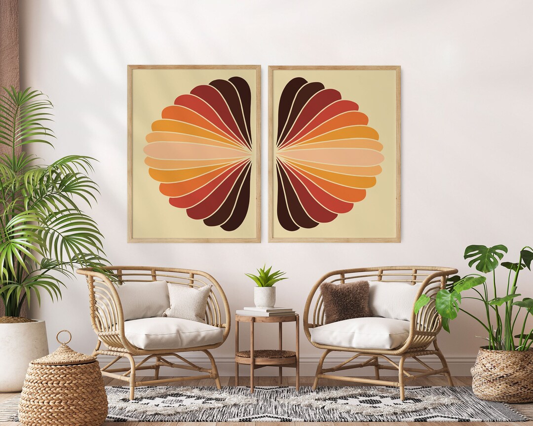70s Set of 2 Print, Burnt Orange Poster, 70s Groovy Print, 70s Decor ...