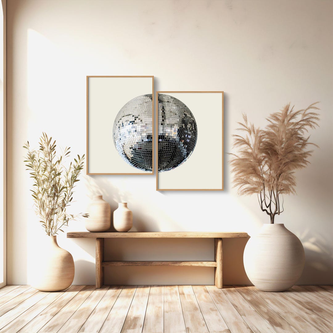 Mirrorball Print Set: Y2K Disco Ball Wall Art, Black & White, Funky ...