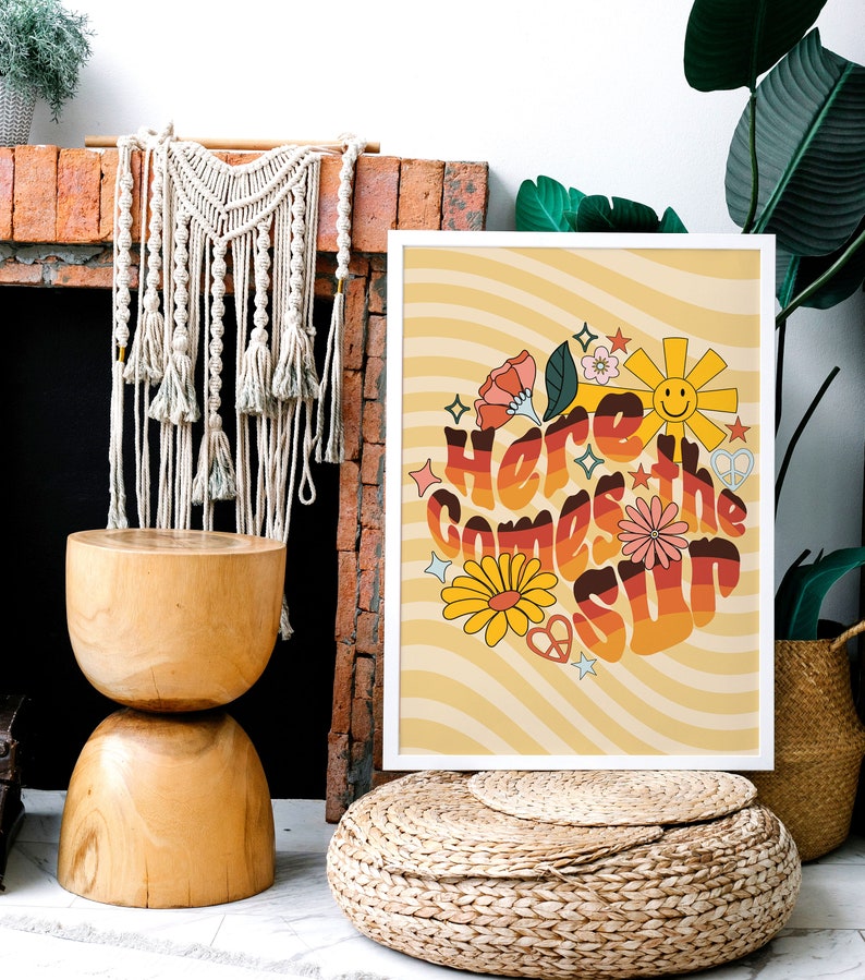 Here Comes the Sun Quote Poster 70s Home Decor 70s Decor - Etsy