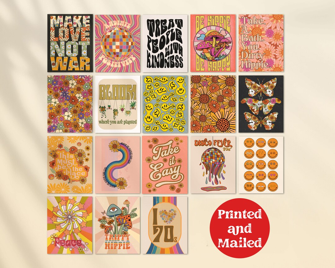 70s Retro Wall Art Prints: Boho Home Decor, Set of 5 - Etsy