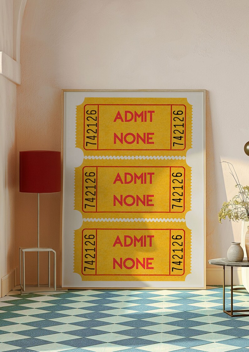 Retro Ticket Print: Yellow Wall Art, Bar Cart Decor - Etsy