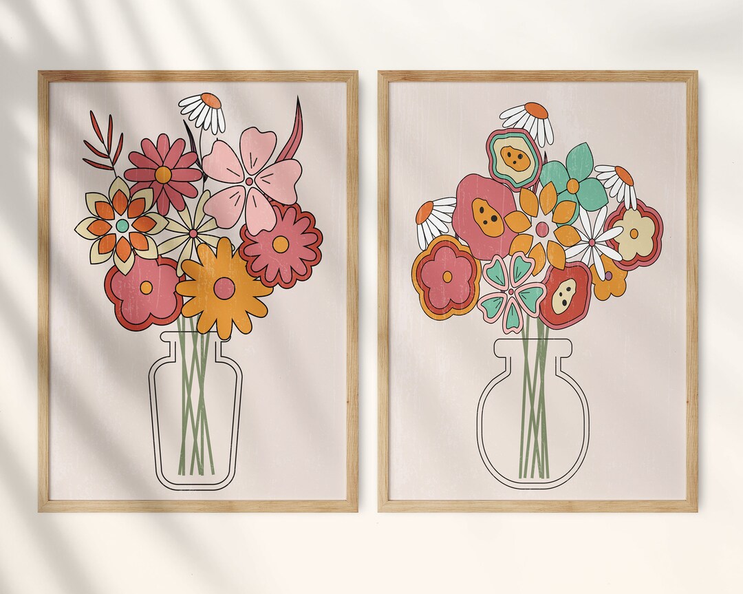 70s Floral Pattern Print Set of 2 Retro 70s Home Decor 70s - Etsy