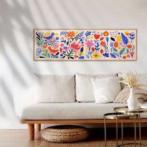 Long Narrow Flower Wall Art, Maximalist Wall Art, Vivid Color Wall Art ...
