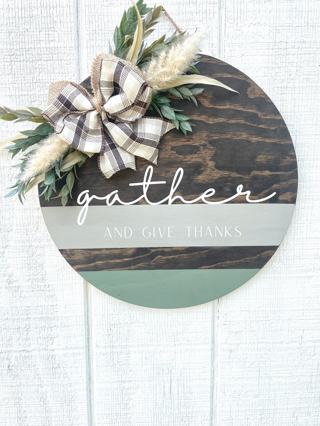 Gather Door Sign Gather and Give Thanks Door Hanger Thanksgiving Wreath ...