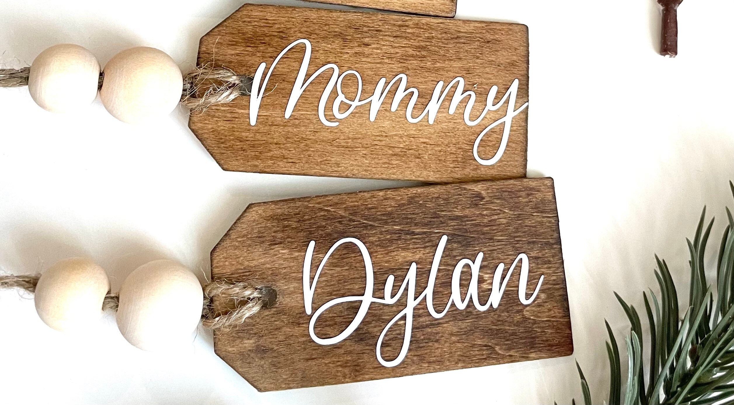 Personalized Christmas Stocking Tags Wood Beaded Stocking Tags - Etsy