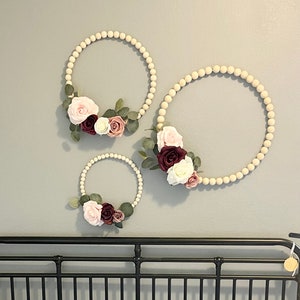 Girl Nursery Wall Decor Girl Room Nursery Hoop Wreath Wood Beaded Boho ...