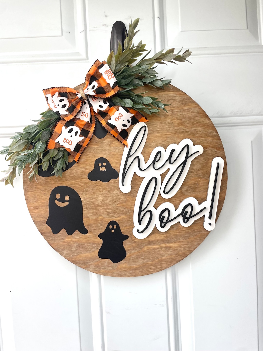 Hey Boo Door Hanger Halloween Door Decor Halloween Door Hanger Ghost ...