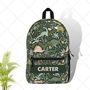 Forest Green Dinosaur Backpack, Personalized Backpack Kids, Monogrammed ...