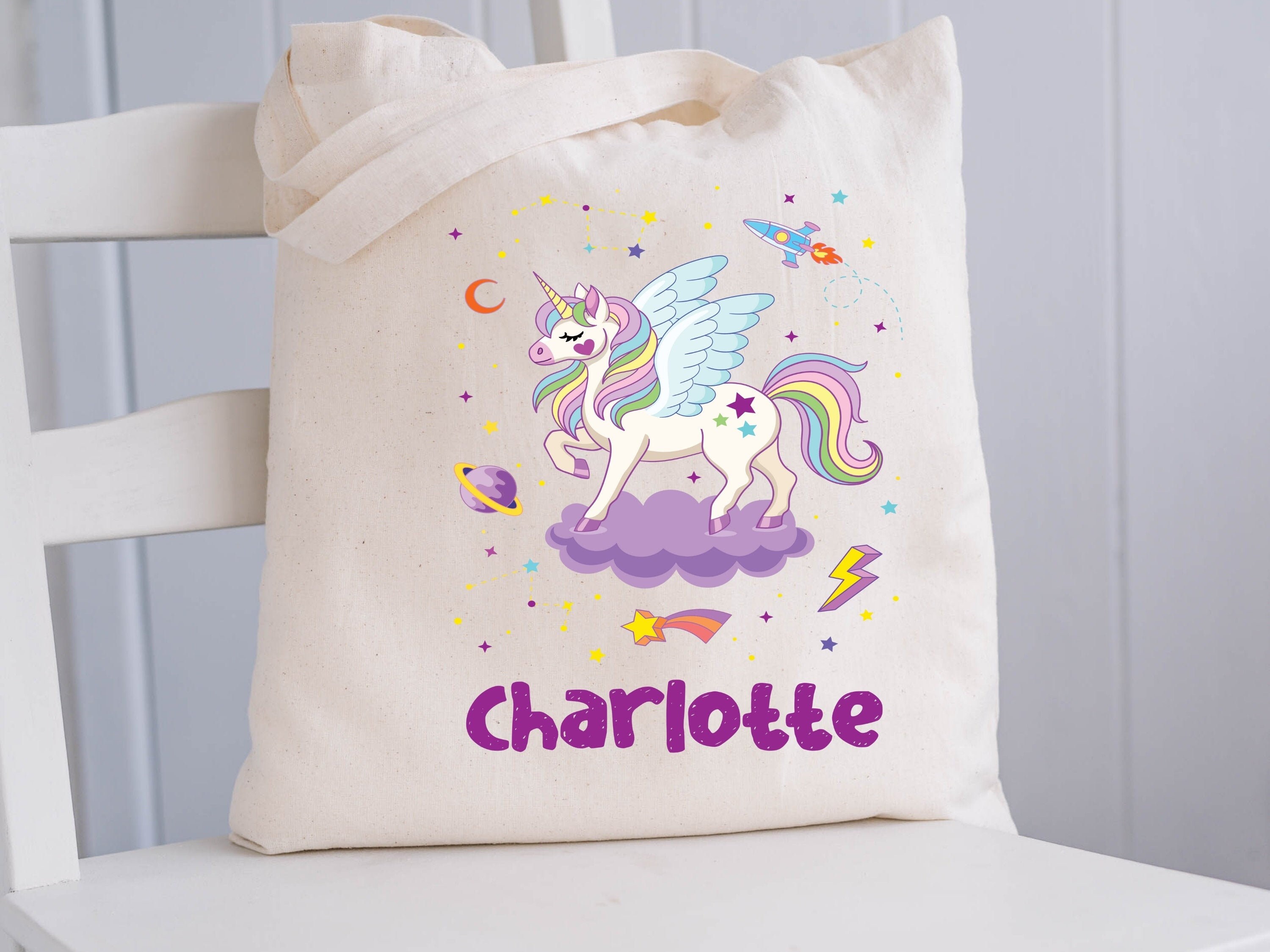 Unicorn Tote Bag Personalized library bag Girls library book | Etsy