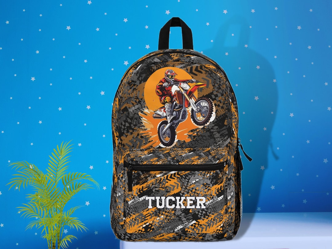 Dirt Bike Backpack for Kids, Motorcycle School Bookbag With Name Boys ...