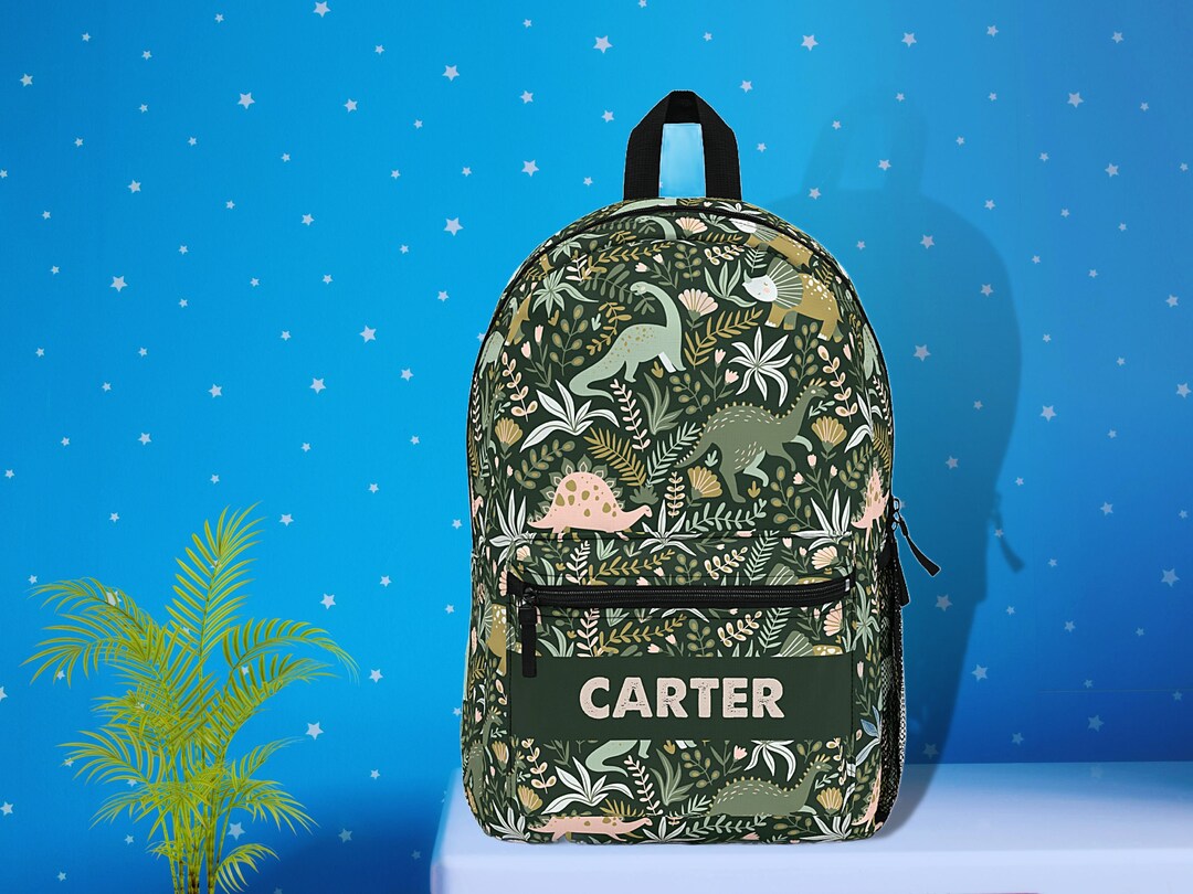 Forest Green Dinosaur Backpack, Personalized Backpack Kids, Monogrammed ...