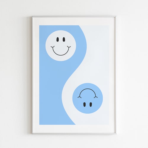 Retro Smiley Face Wall Decor Happy Vibes Art Print Groovy - Etsy